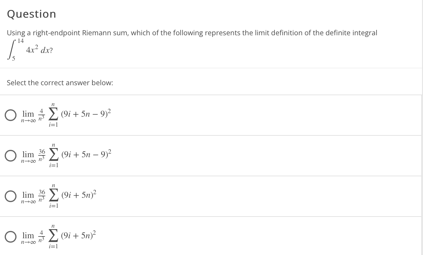 Solved Question Using a right-endpoint Riemann sum, which of | Chegg.com Solved Question Using a right-endpoint Riemann sum, which of | Chegg.com