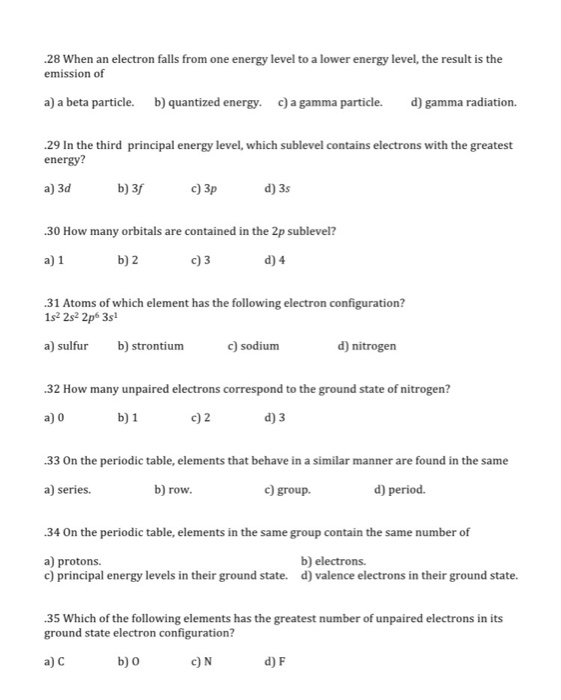 Solved 28 When An Electron Falls From One Energy Level To A