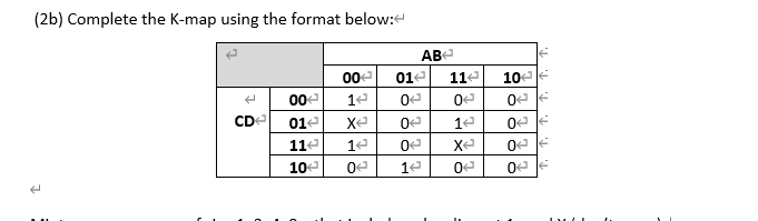 Solved (2b) Complete the K-map using the format below: | Chegg.com