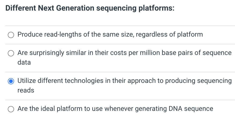 Solved Different Next Generation sequencing platforms: | Chegg.com