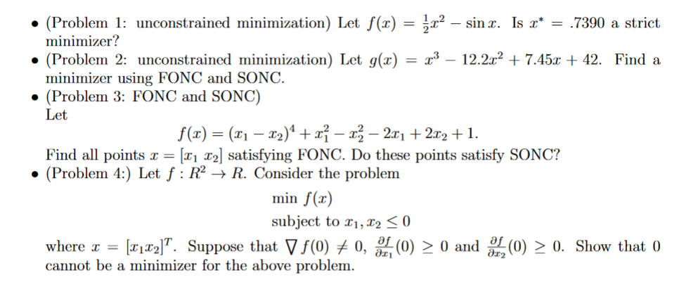 Solved (Problem 1: unconstrained minimization) Let f(x) | Chegg.com