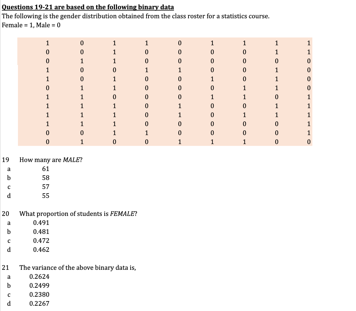 Solved Questions 19-21 are based on the following binary | Chegg.com