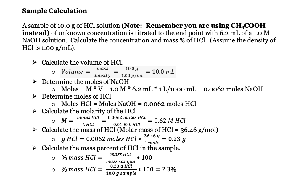 Sample Calculation A sample of 10.0 g of HCl solution | Chegg.com