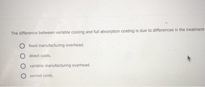 Solved The difference between variable costing and full | Chegg.com