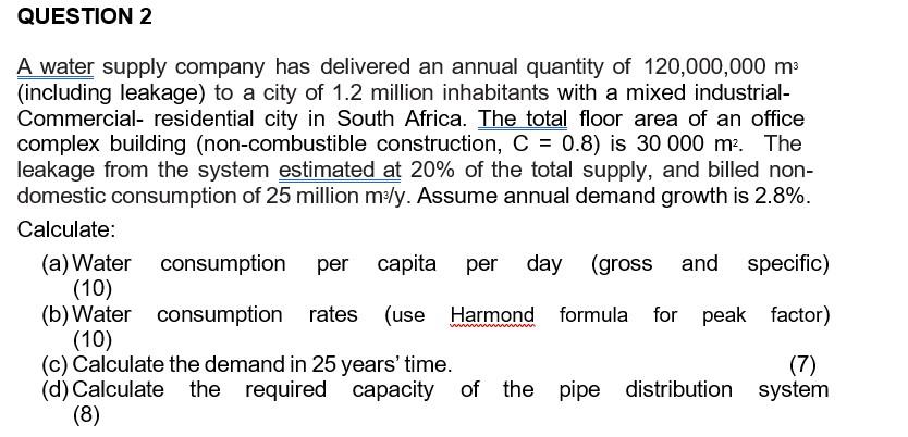 Solved QUESTION 2 A water supply company has delivered an | Chegg.com