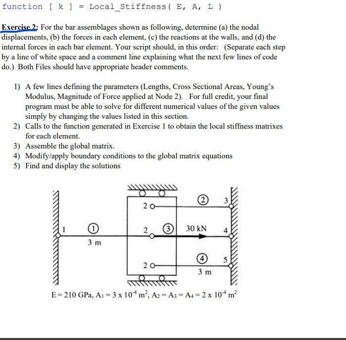 Solved function [ k] = Local_Stiffness ( E, A, L) Exercise | Chegg.com