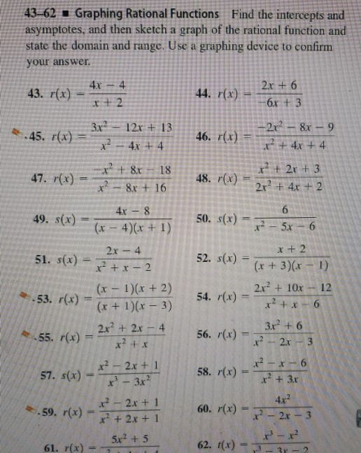 Solved 43-62 - Graphing Rational Functions Find the | Chegg.com
