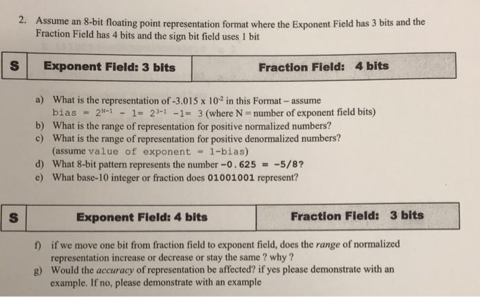 (Solved) : 2 Assume 8 Bit Floating Point Representation Format Exponent ... (Solved) : 2 Assume 8 Bit Floating Point Representation Format Exponent ...