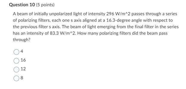 Solved Question 10 (5 ﻿points)A beam of initially | Chegg.com
