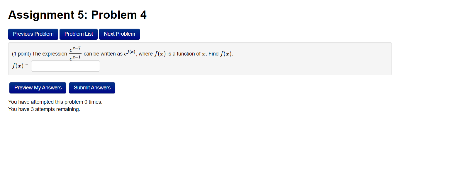 Solved Assignment 5 Problem 4 Previous Problem Problem List 