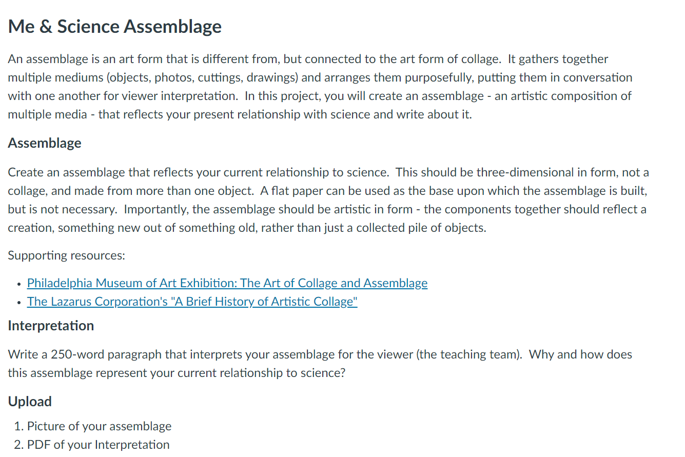 Me \& Science Assemblage An assemblage is an art form | Chegg.com