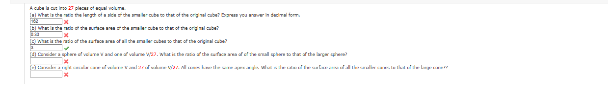 Solved A cube is cut into 27 pieces of equal volume. (a) | Chegg.com