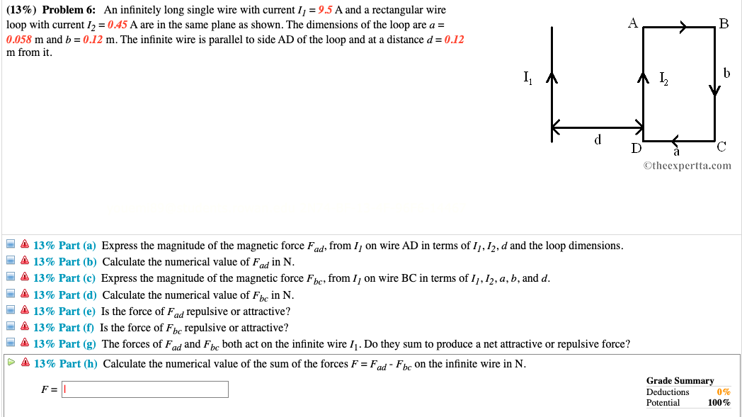 Solved A B (13%) Problem 6: An infinitely long single wire | Chegg.com