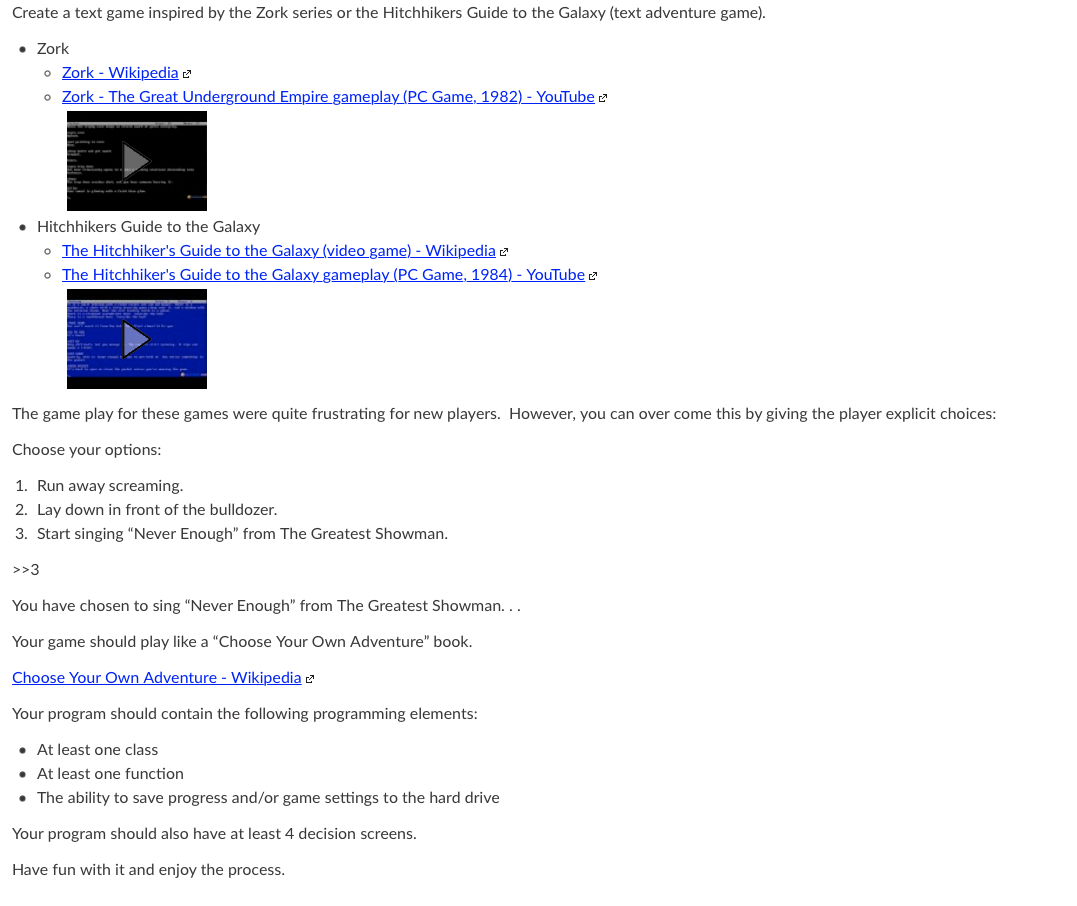 Create a text game inspired by the Zork series or the | Chegg.com