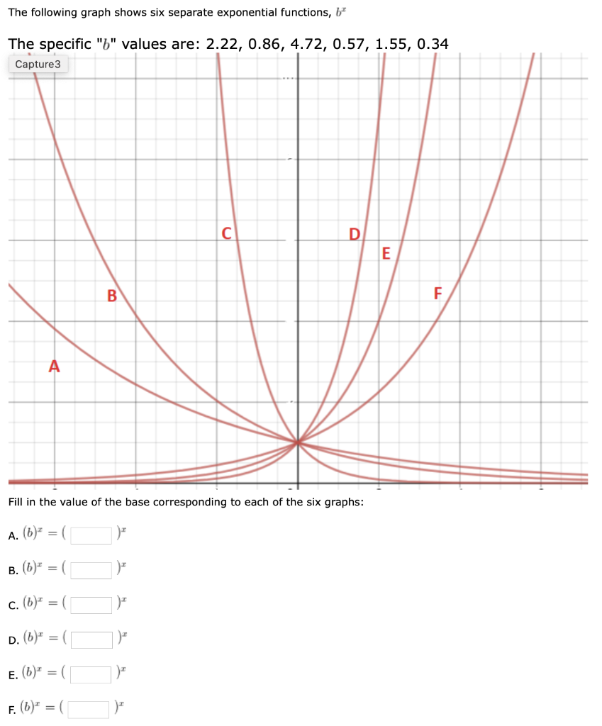Solved The following graph shows six separate exponential | Chegg.com