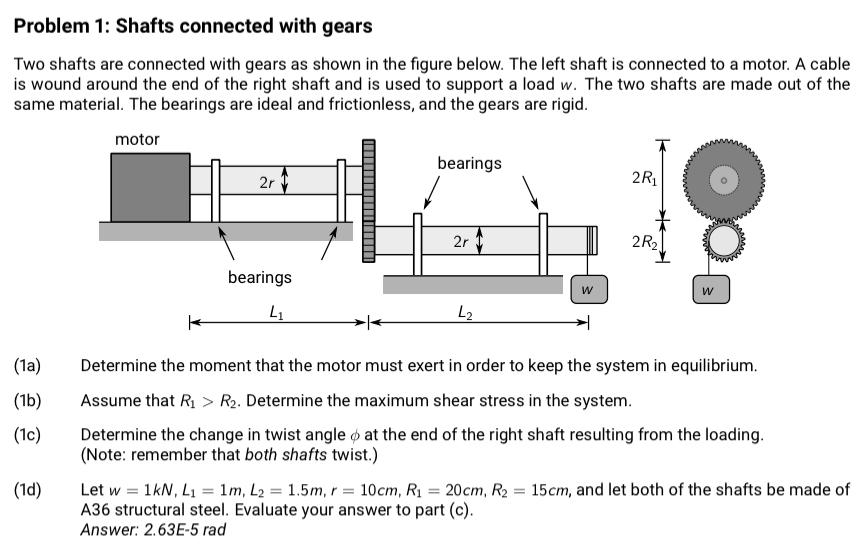 Problem 1: Shafts connected with gears Two shafts are | Chegg.com
