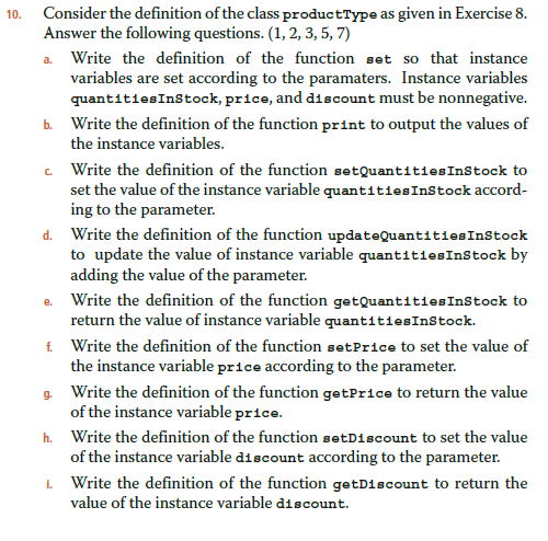 Solved Complete the implementation of the productType class | Chegg.com