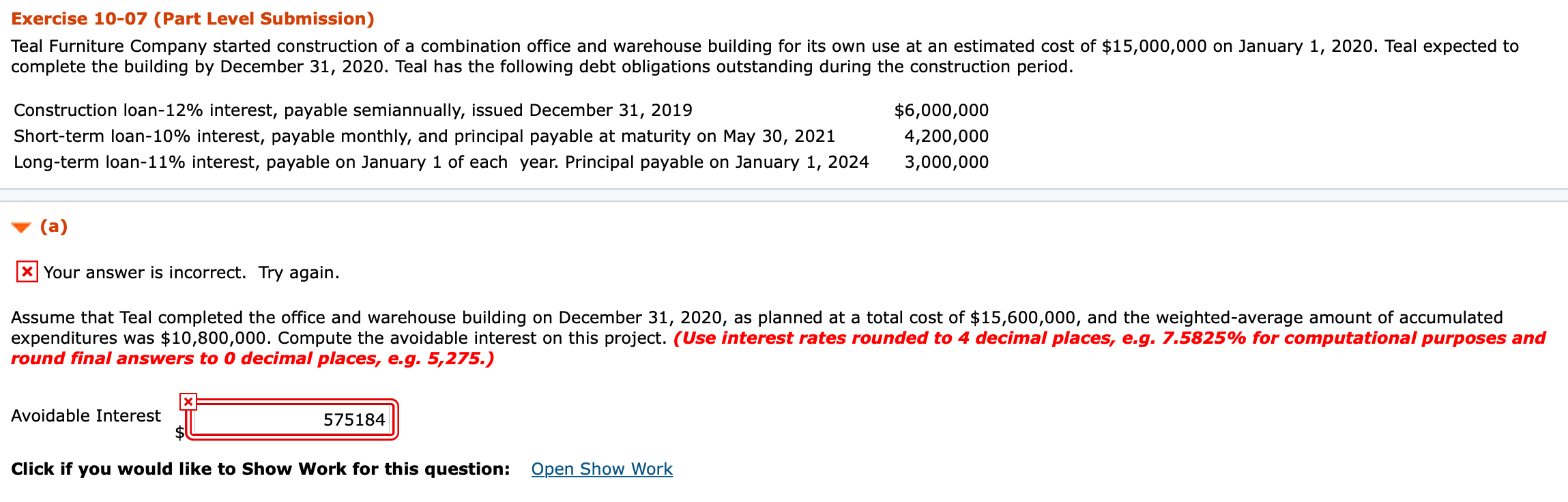 Solved Exercise 10-07 (Part Level Submission) Teal Furniture | Chegg.com