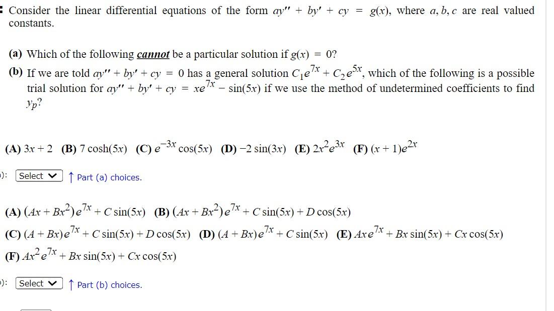 Solved : Consider the linear differential equations of the | Chegg.com