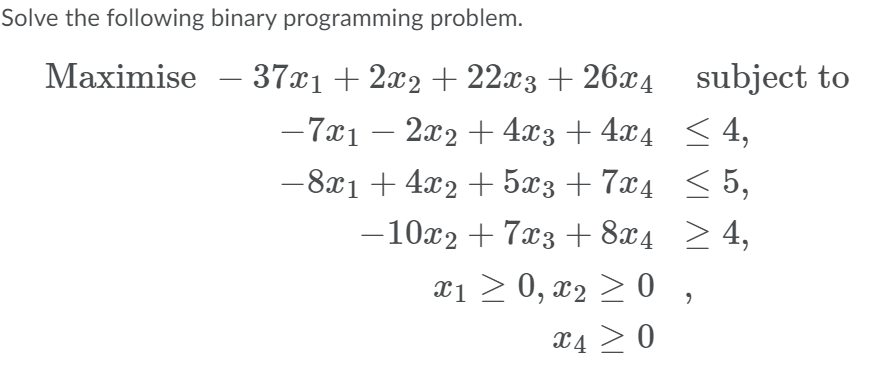 Solved Solve the following binary programming problem. | Chegg.com