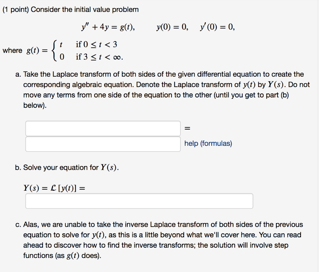 Solved (1 point) Consider the initial value problem y" + 4y | Chegg.com