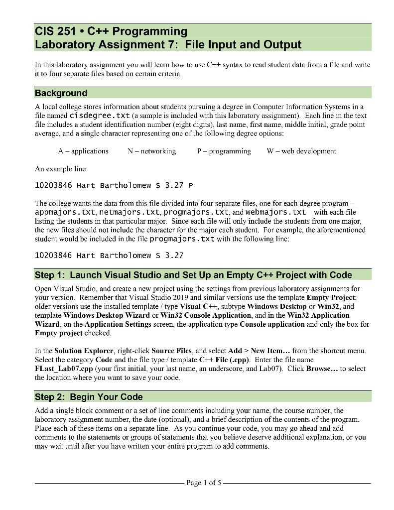 Solved CIS 251 • C++ Programming: File Input and Output I am | Chegg.com