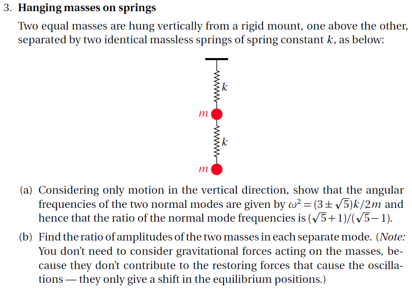 Solved 3. Hanging masses on springs Two equal masses are | Chegg.com