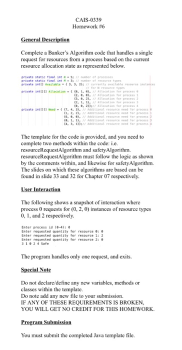 Solved CAIS-0339 Complete a Banker's Algorithm code that | Chegg.com