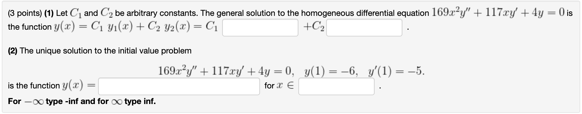 Solved (3 points) (1) Let C and C2 be arbitrary constants. | Chegg.com