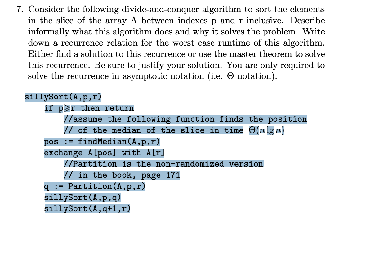 7. Consider the following divide-and-conquer | Chegg.com