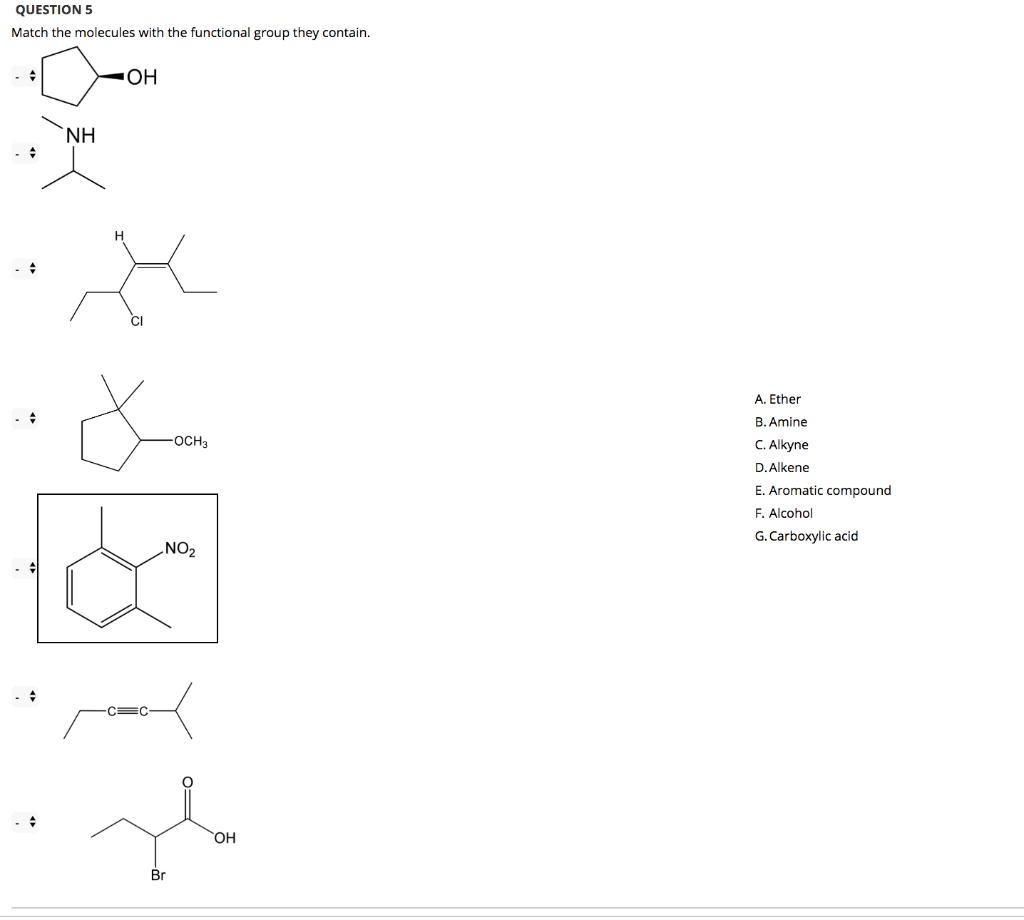 Solved QUESTION 5 Match the molecules with the functional | Chegg.com