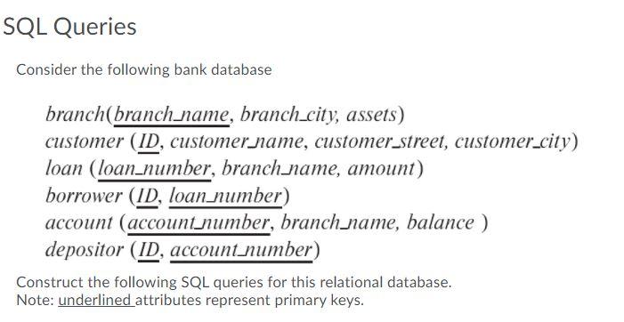 Solved SQL Queries Consider the following bank database | Chegg.com