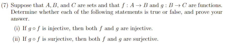 Solved (7) Suppose that A,B, and C are sets and that f:A->B | Chegg.com