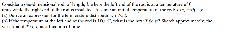 Solved Consider a one-dimensional rod, of length, I, where | Chegg.com