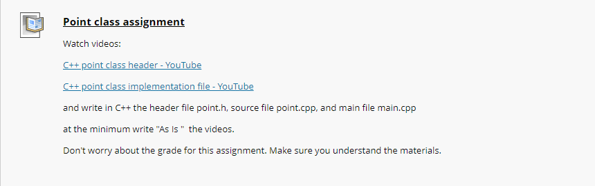 Solved Point class assignment Watch videos: C++ point class | Chegg.com