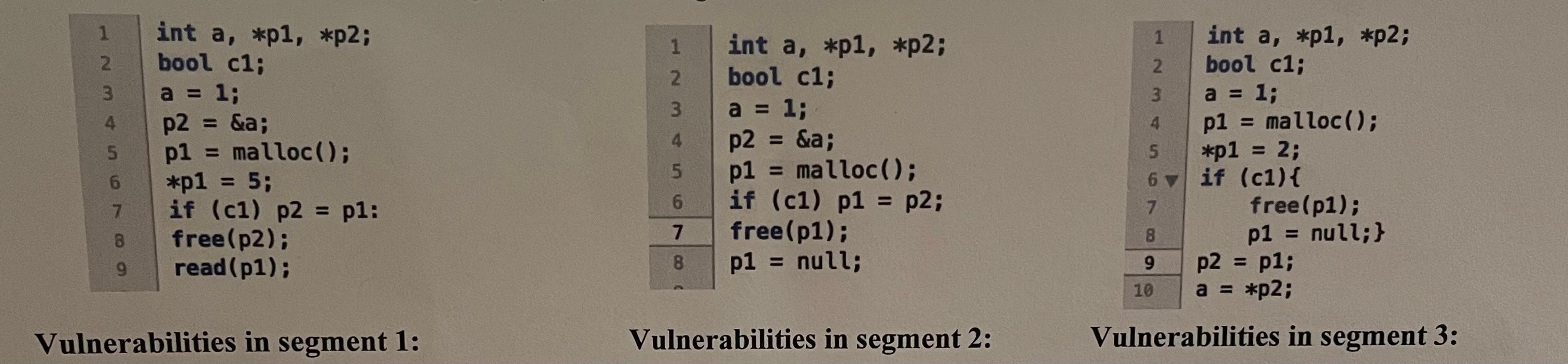 Solved Identify all vulnerabilities for each code segment. | Chegg.com
