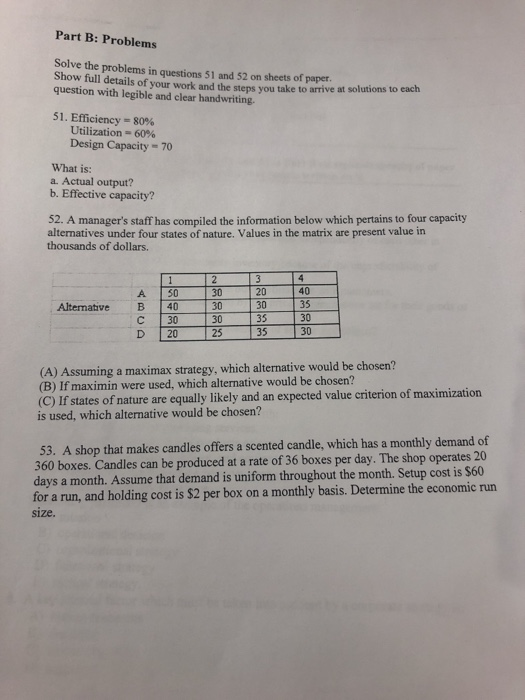 Solved Part B: Problems Solve the problems in questions 51 | Chegg.com