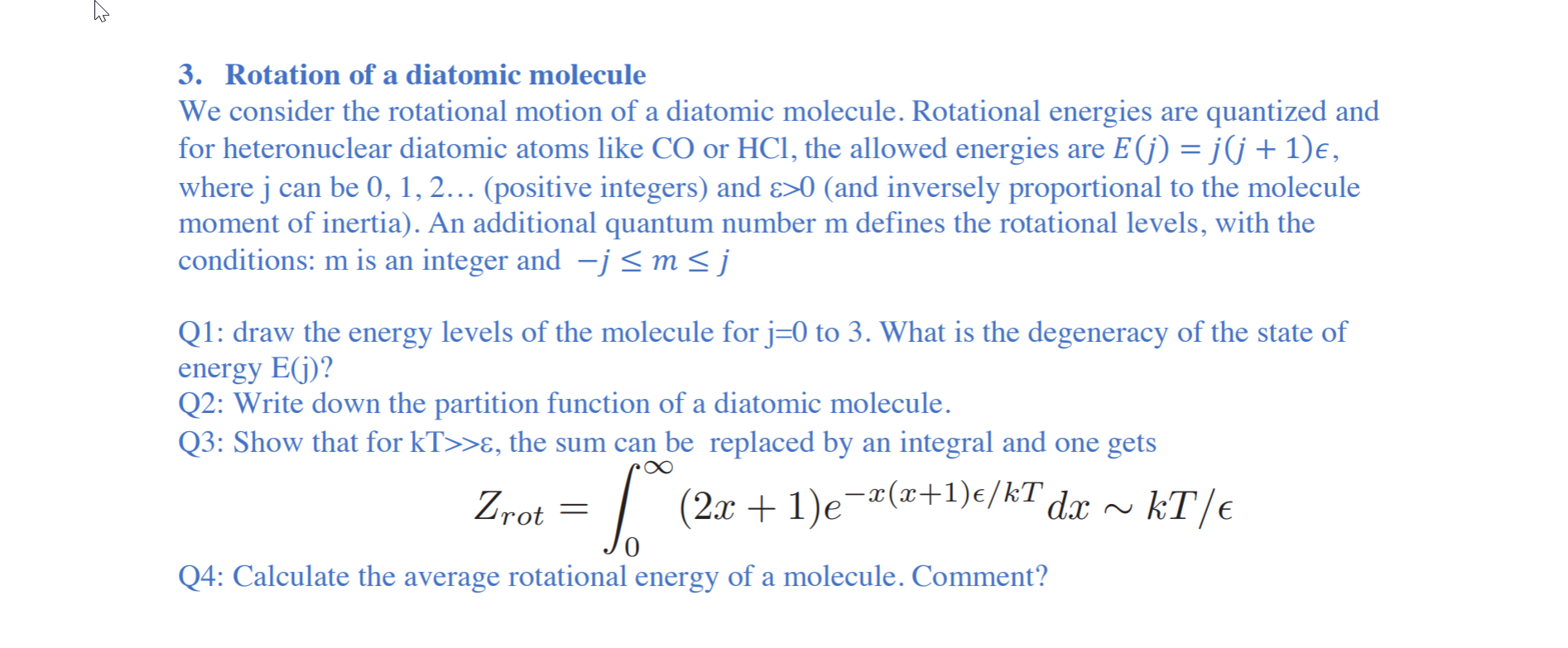 Solved 3. Rotation of a diatomic molecule We consider the | Chegg.com