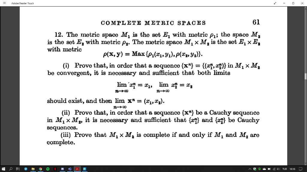 Solved = Adobe Reader Touch - DX COMPLETE METRIC SPACES 61 | Chegg.com