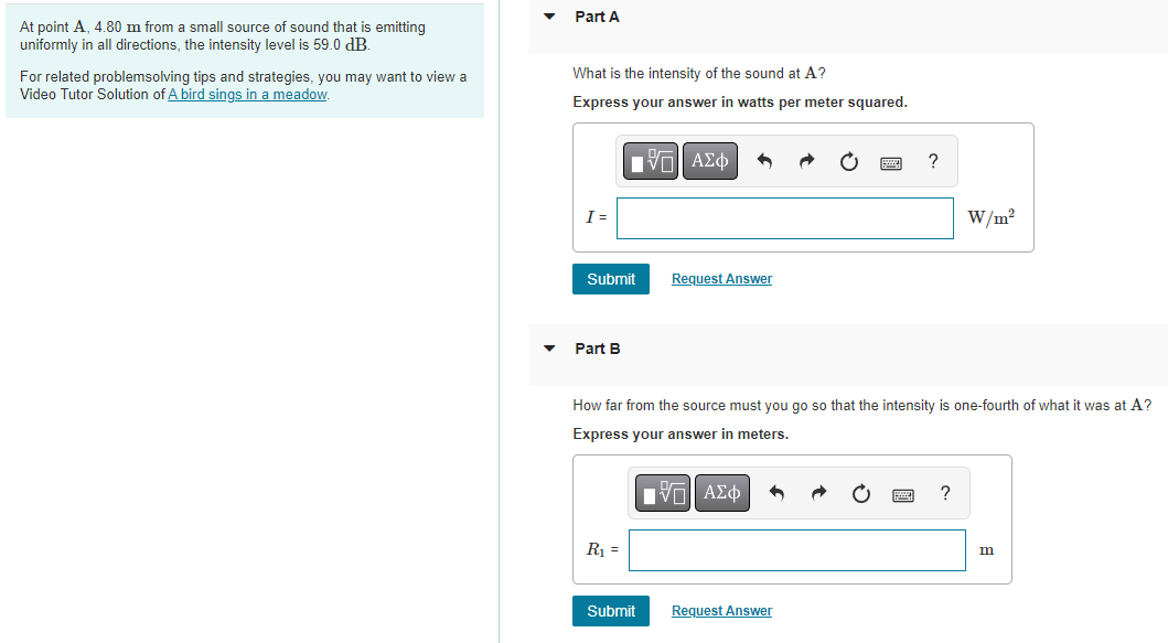 Solved At point A,4.80 m from a small source of sound that | Chegg.com