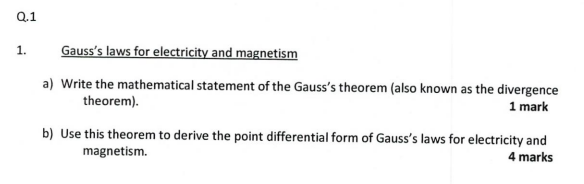 Solved 1. Gauss's laws for electricity and magnetism a) | Chegg.com