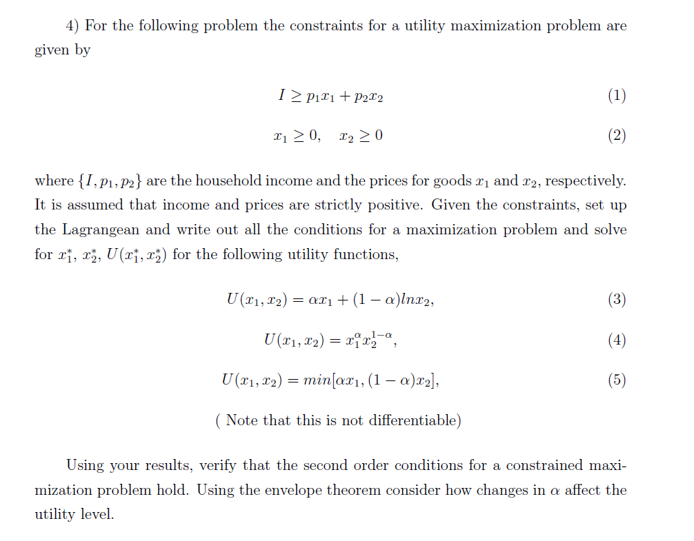 Solved 4) For the following problem the constraints for a | Chegg.com