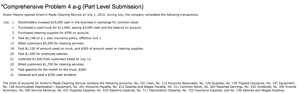 Solved "Comprehensive Problem 4 a-g (Part Level Submission) | Chegg.com