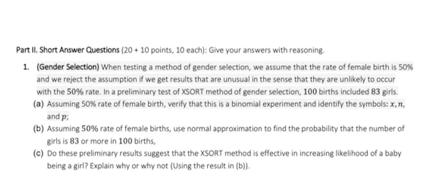 Solved Part II. Short Answer Questions ( 20+10 points, 10 | Chegg.com