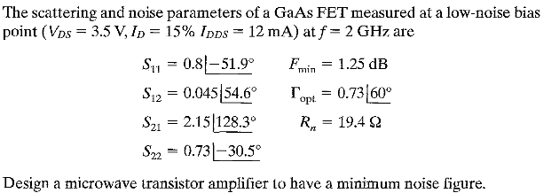 Solved The scattering and noise parameters of a GaAs FET | Chegg.com