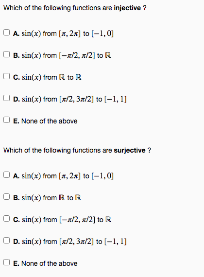 Solved Which of the following functions are injective ? A. | Chegg.com