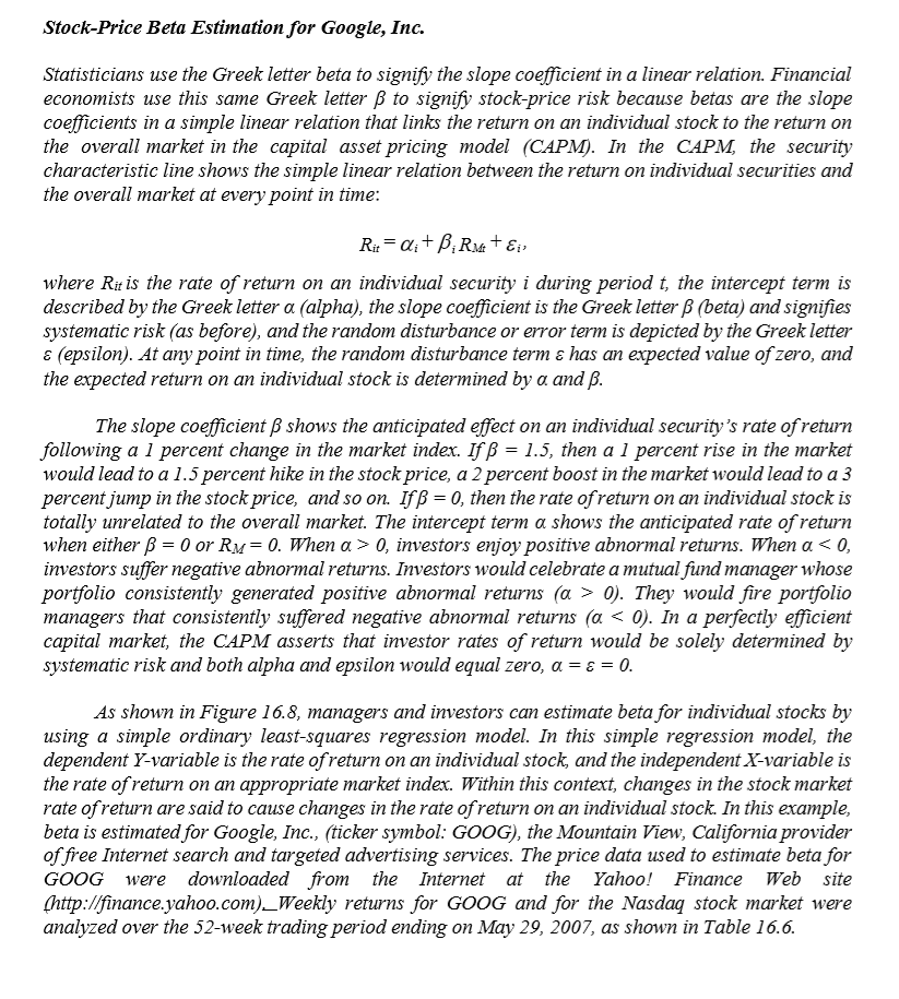 Stock-Price Beta Estimation for Google, Inc. | Chegg.com