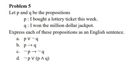 Solved Problem 5 Let p and q be the propositions p I bought | Chegg.com