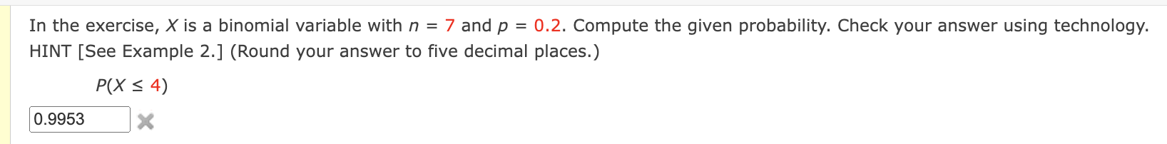 Solved In the exercise, X is a binomial variable with n=7 | Chegg.com