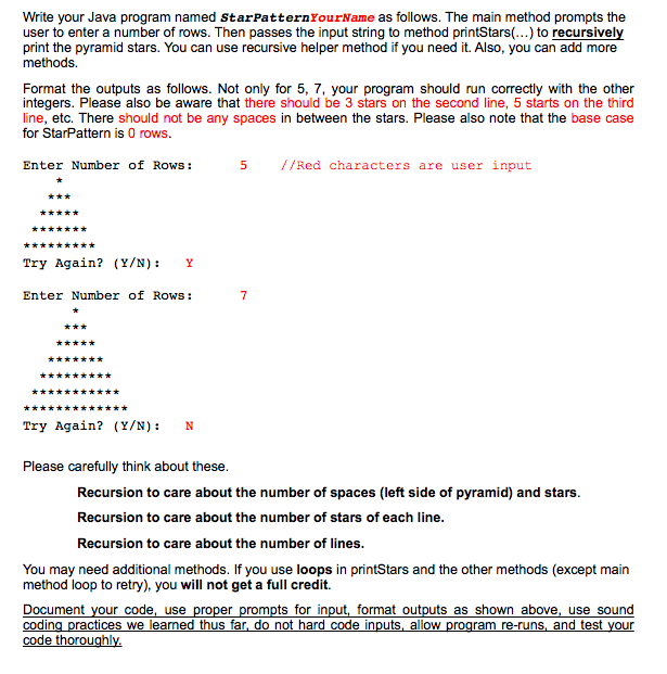Solved Write Your Java Program Named Starpattern Yourname As